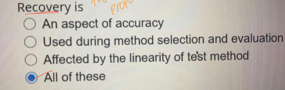 Solved Recovery isAn aspect of accuracyUsed during method | Chegg.com