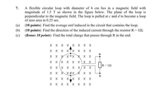 Solved 7. A flexible circular loop with diameter of 6 cm | Chegg.com