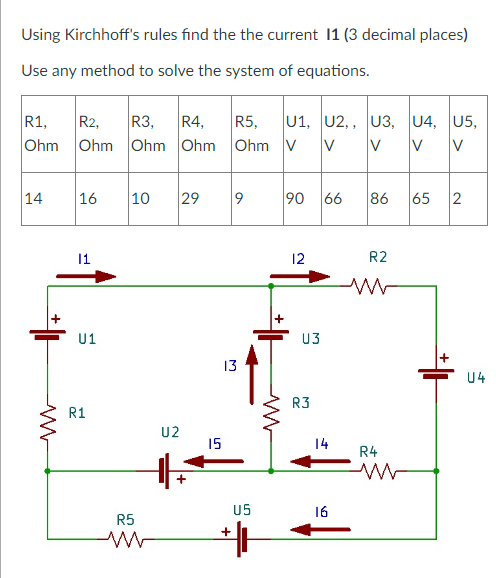 Solved Using Kirchhoff's rules find the the current I1 (3 | Chegg.com