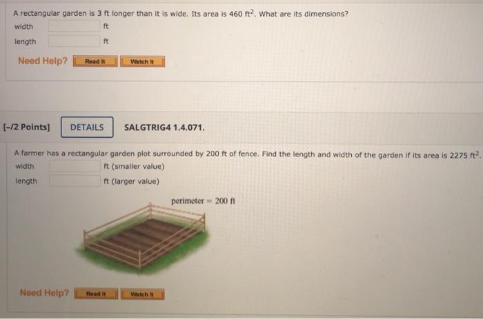 Solved A rectangular garden is 3 ft longer than it is wide. | Chegg.com