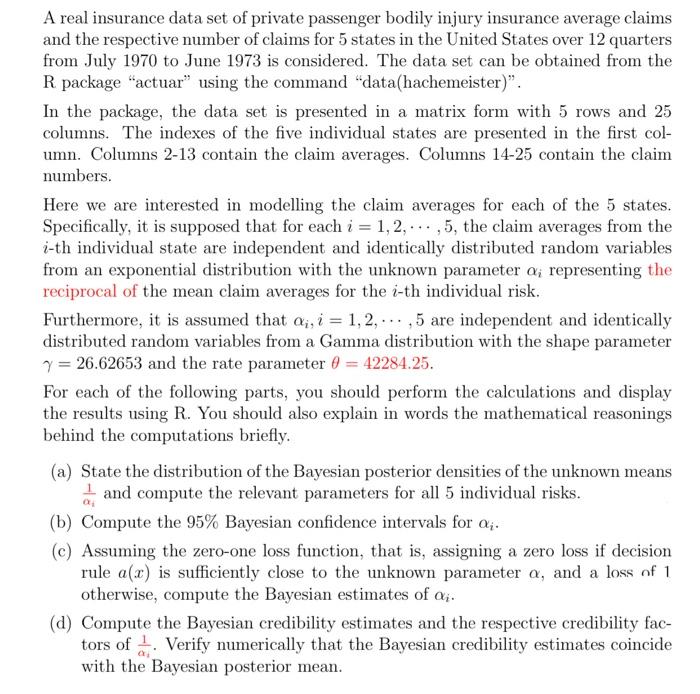 2. A real insurance data set of private passenger | Chegg.com