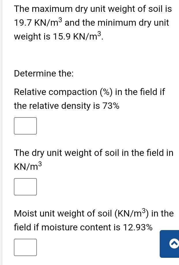 Solved The maximum dry unit weight of soil is 19.7 KN/m³ and | Chegg.com