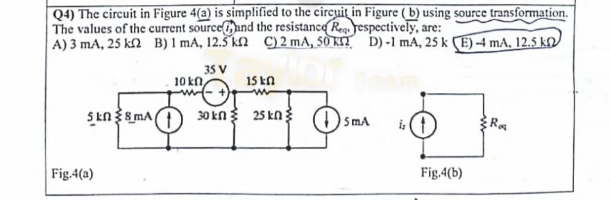 Solved Q4) ﻿The circuit in Figure 4(a) ﻿is simplified to the | Chegg.com