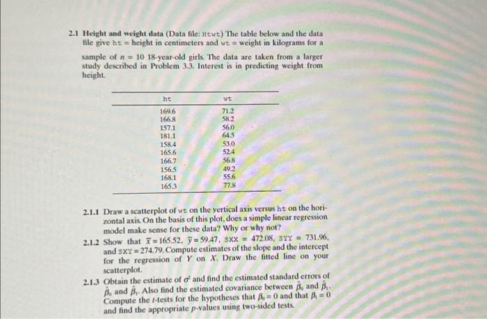 Solved USING R studio please.show code.1 Height and weight | Chegg.com