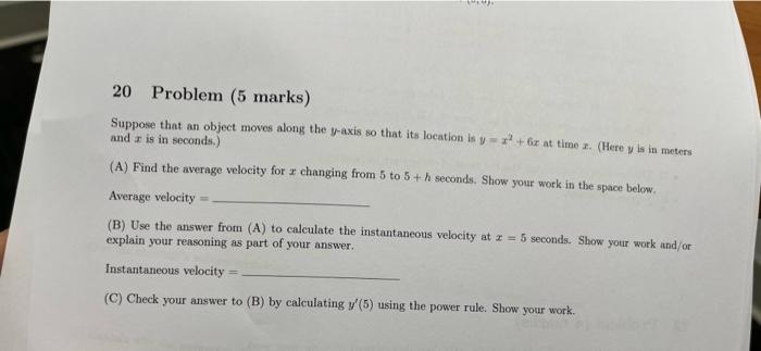 Solved 20 Problem (5 marks) Suppose that an object moves | Chegg.com