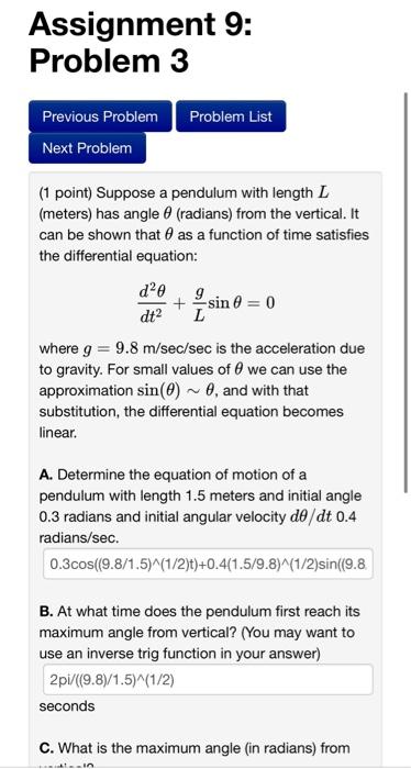 Solved Assignment 9 Problem 3 Previous Problem Next Problem 0237