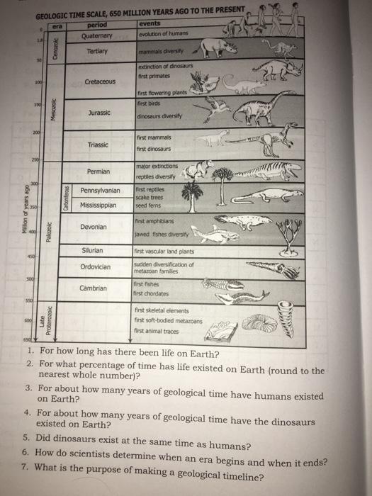 Solved AN GEOLOGIC TIME SCALE, 650 MILLION YEARS AGO TO THE | Chegg.com