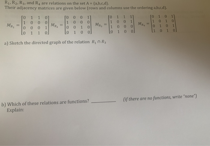 Solved R1, R2, R3, and R4 are relations on the set A = | Chegg.com