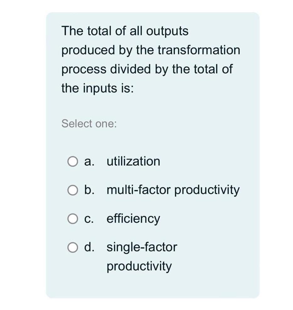 Solved The total of all outputs produced by the | Chegg.com