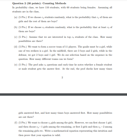 Solved Question 2 (30 ﻿points): Counting MethodsIn | Chegg.com