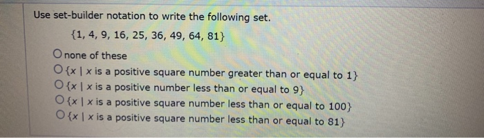 Solved Use set-builder notation to write the following set. | Chegg.com