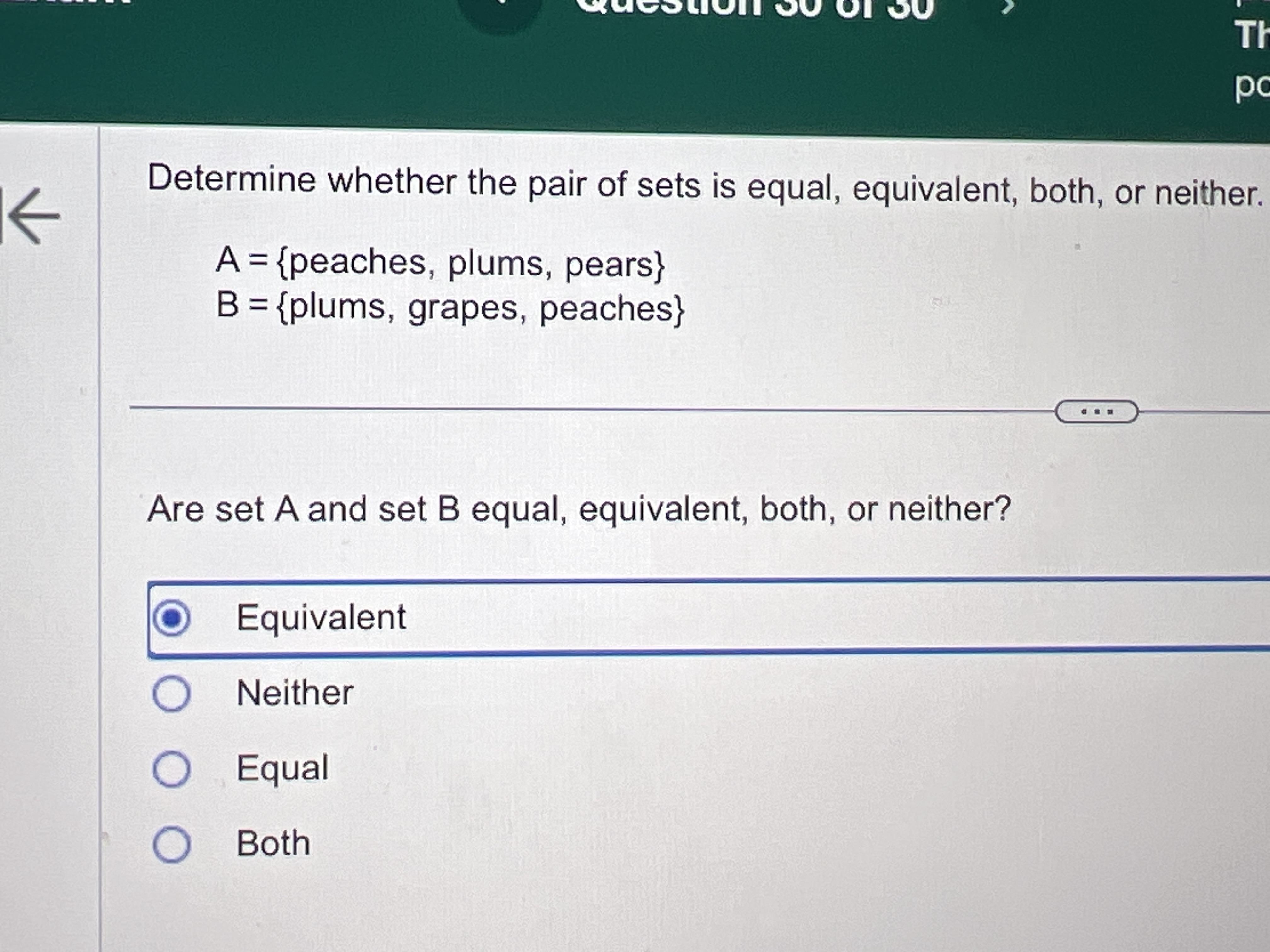 Solved Determine whether the pair of sets is equal, | Chegg.com
