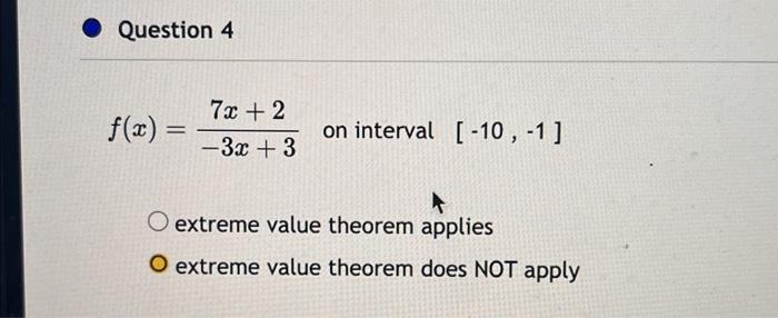 Solved f(x)=−3x+37x+2 on interval [−10,−1] extreme value | Chegg.com