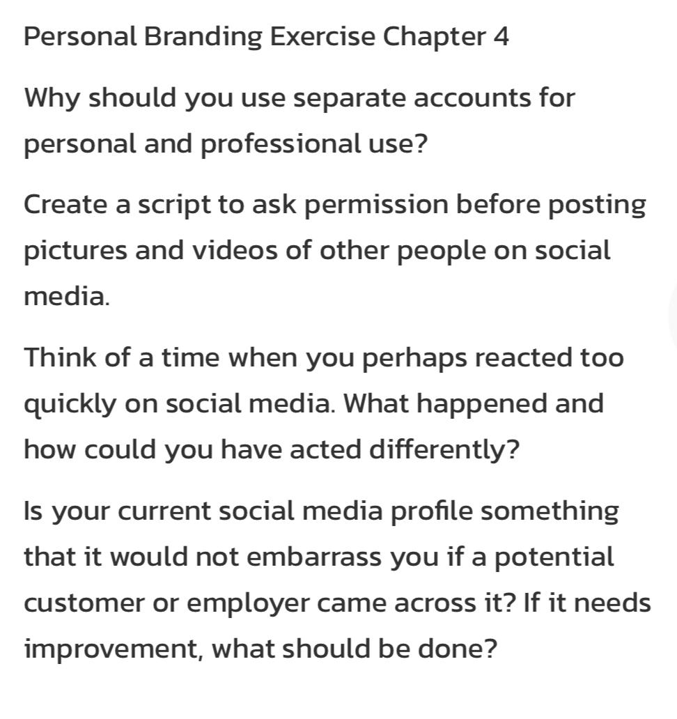 Solved Personal Branding Exercise Chapter 4Why should you | Chegg.com