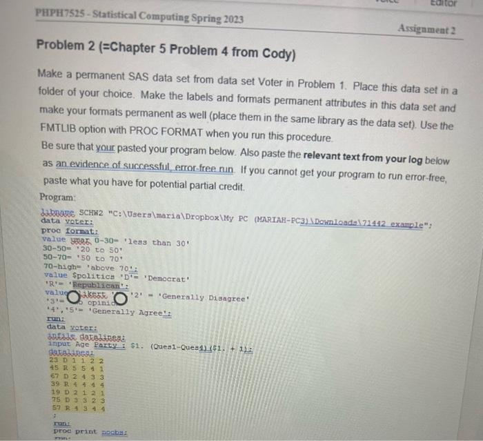Solved Problem 2 (=Chapter 5 Problem 4 from Cody) Make a | Chegg.com