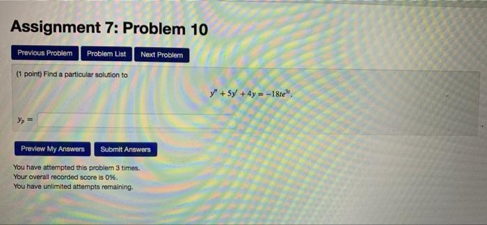 Solved Assignment 7: Problem 10 Previous Problem Problem | Chegg.com