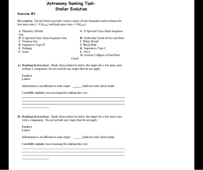 Solved Star Astronomy Ranking Task: Stellar Evolution | Chegg.com