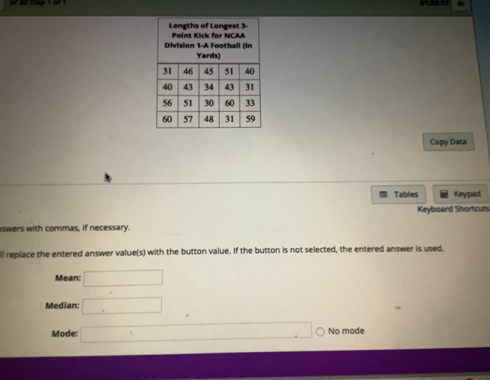 Solved Lengths of Longest 3- Point Kick for NCAA Division 1- | Chegg.com
