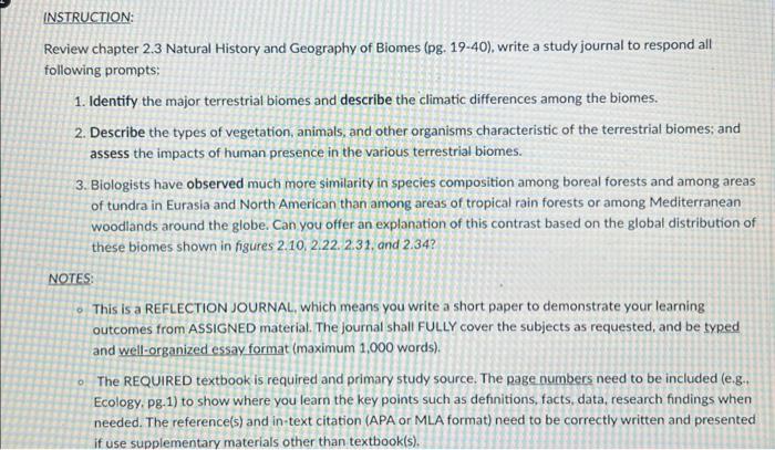 Review chapter 2.3 Natural History and Geography of | Chegg.com