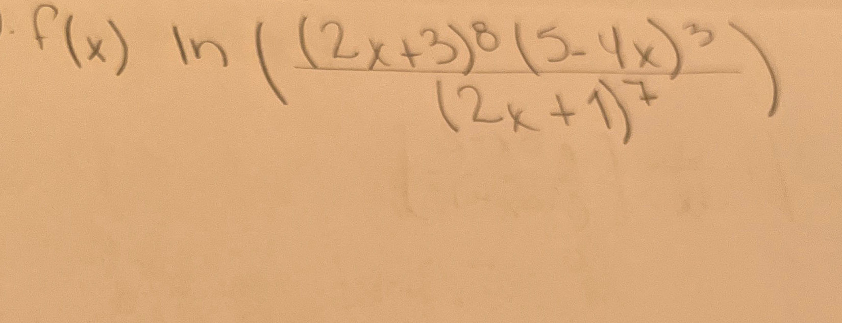Solved f(x)ln((2x+3)8(5-4x)3(2x+1)7) ﻿Find the derivative | Chegg.com