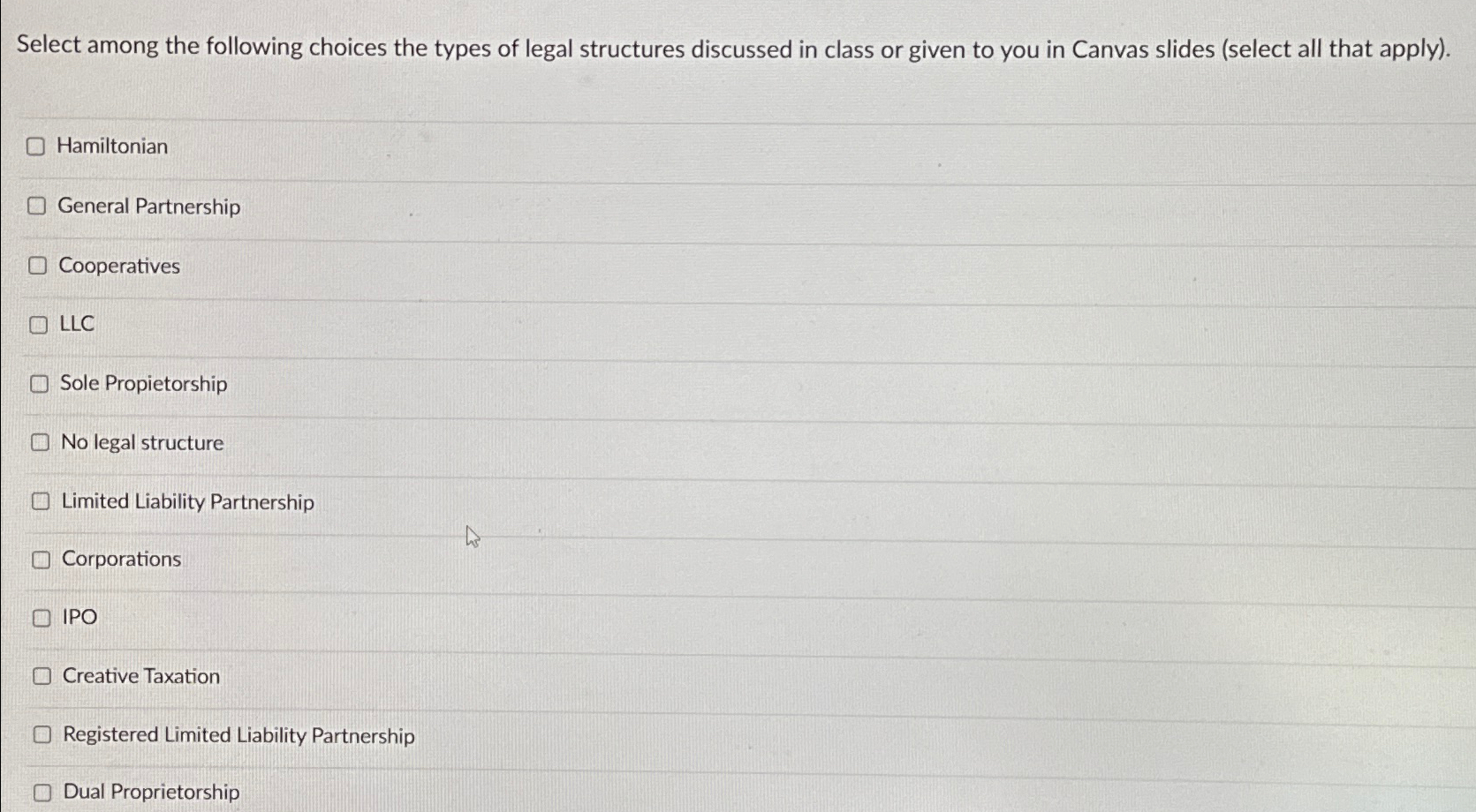 Solved Select among the following choices the types of legal | Chegg.com