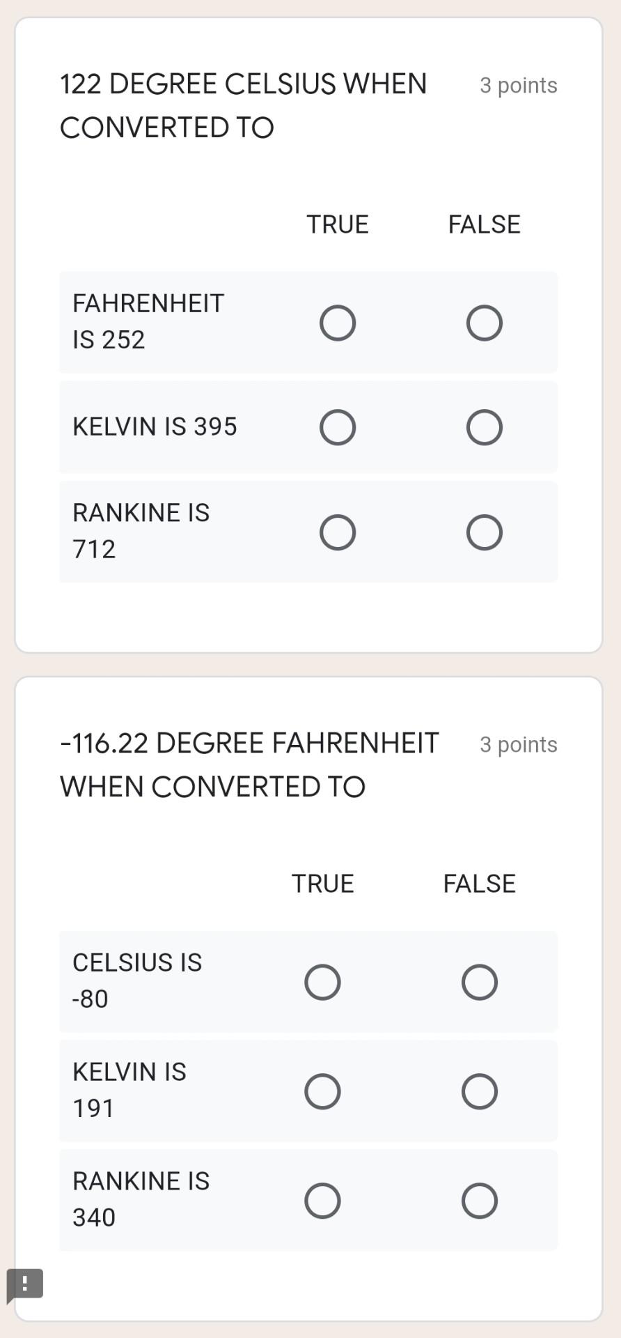 Solved 3 points 122 DEGREE CELSIUS WHEN CONVERTED TO TRUE | Chegg.com