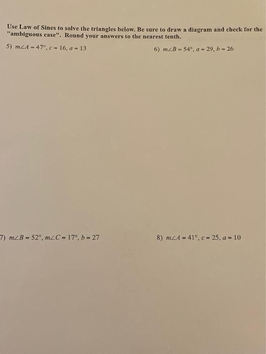 Solved GSE Precalculus - Law of Sines Handout Name Use Law | Chegg.com