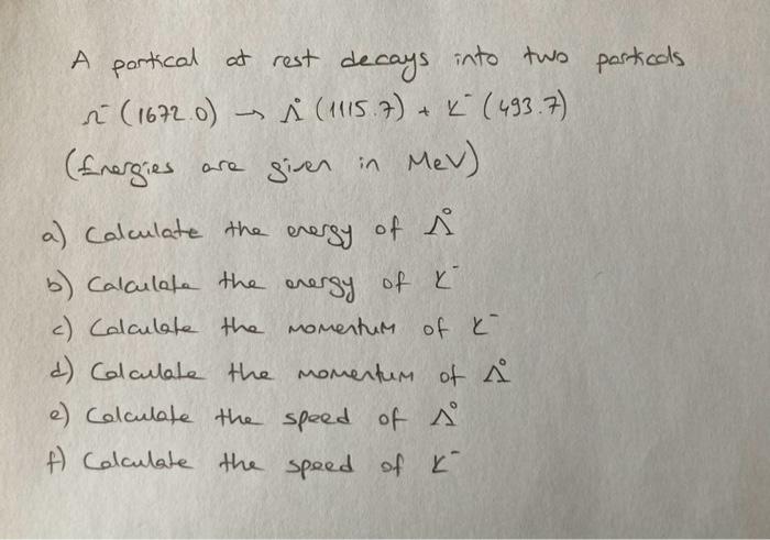 Solved A partical at rest decays into two paskicels | Chegg.com