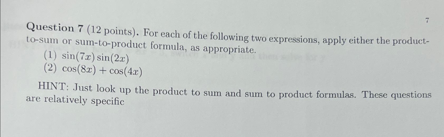 Solved Question 7 (12 ﻿points). ﻿For each of the following | Chegg.com