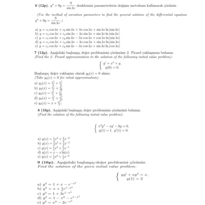 1(8p). Aseg̣taki ayrtabilir diferansiyel denkleminin | Chegg.com