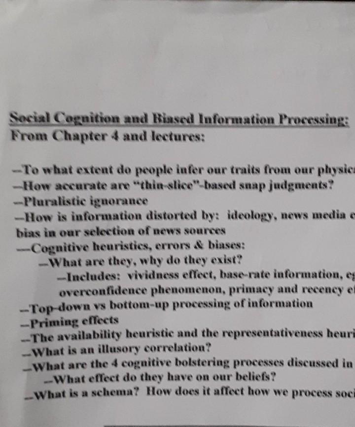 Social Cognition and Piased Information Processing: | Chegg.com