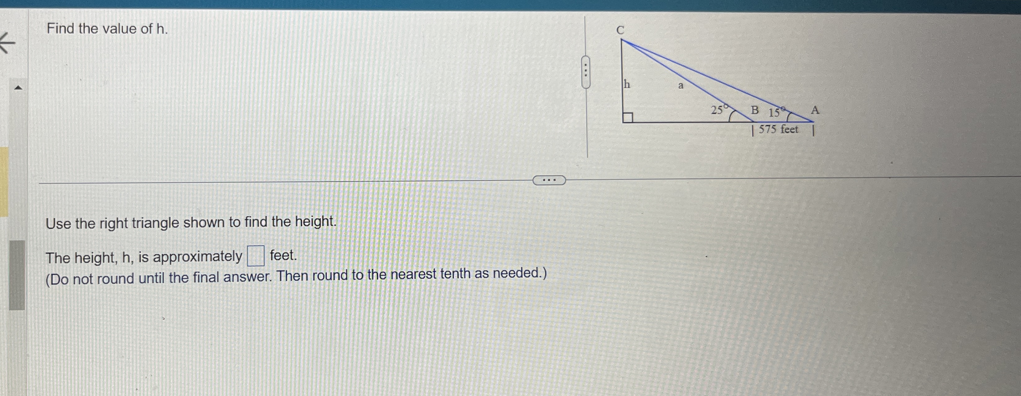 Solved Find the value of h.Use the right triangle shown to | Chegg.com