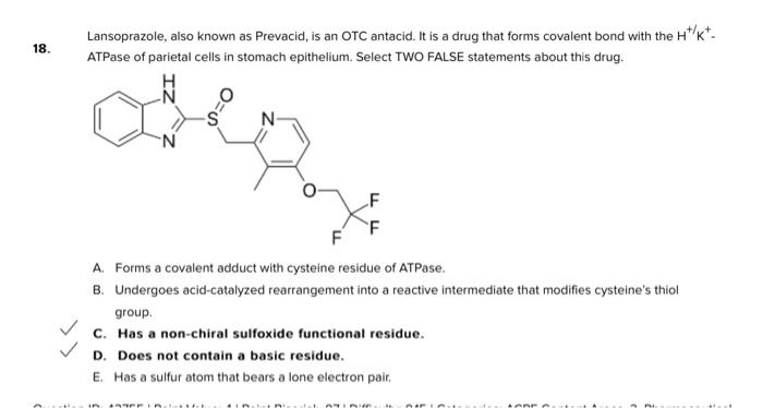 Lansoprazole, also known as Prevacid, is an OTC | Chegg.com