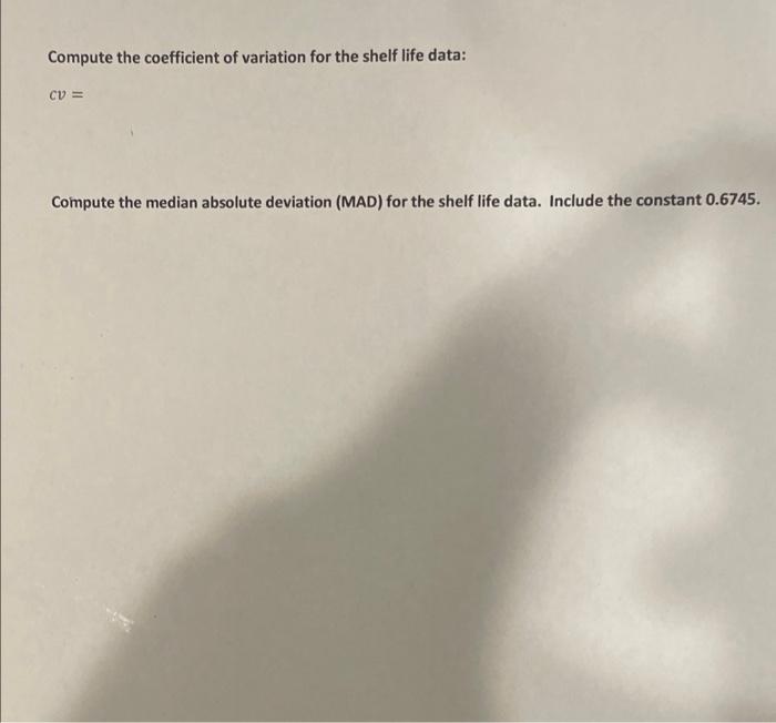 Solved Compute The Coefficient Of Variation For The Shelf