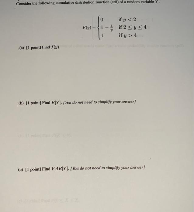 Solved Consider the following cumulative distribution | Chegg.com