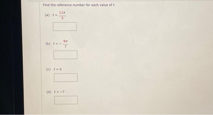 Solved Find the reference number for each value of t. (a) | Chegg.com