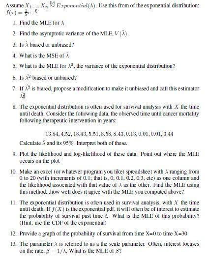 Solved Assume X1 Xn Exponentiallambda Use This From