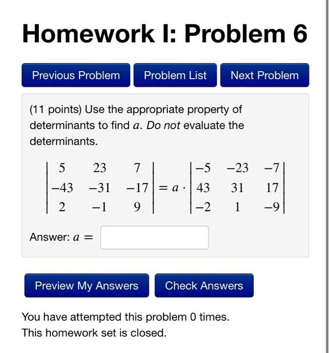 Solved Homework I: Problem 6 Previous Problem Problem List | Chegg.com