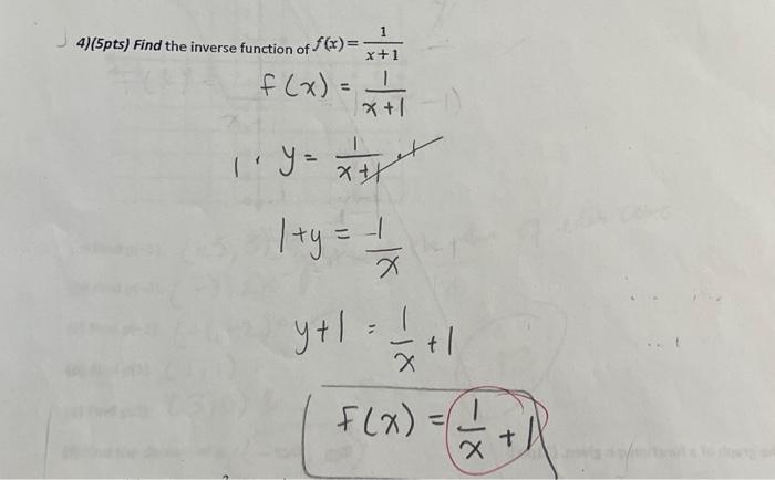 Solved 4)(5pts) Find the inverse function of | Chegg.com
