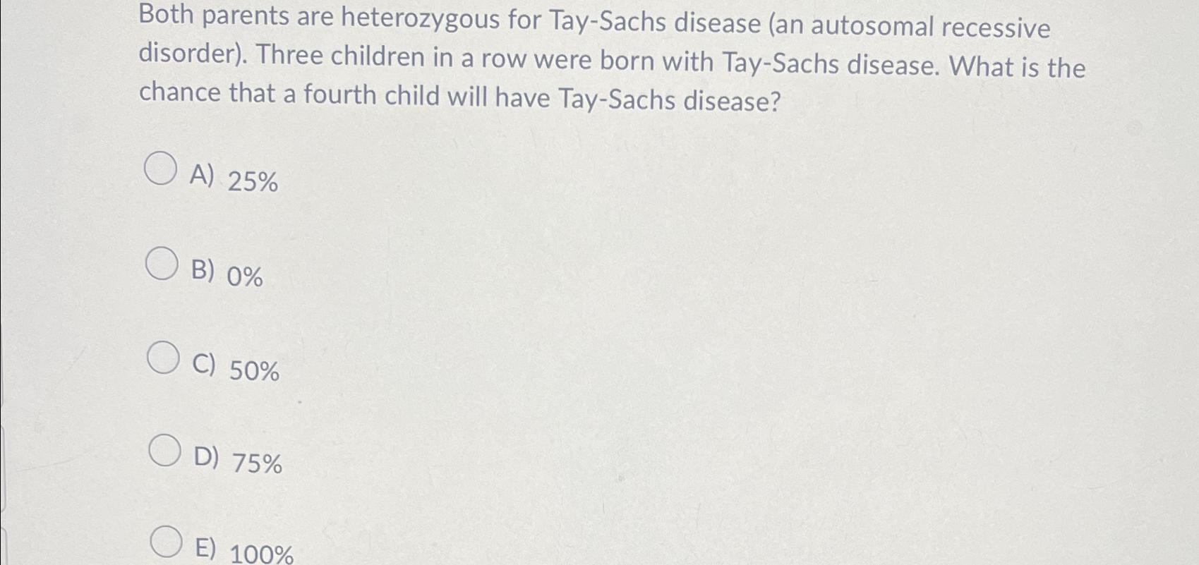 Solved Both parents are heterozygous for Tay-Sachs disease | Chegg.com