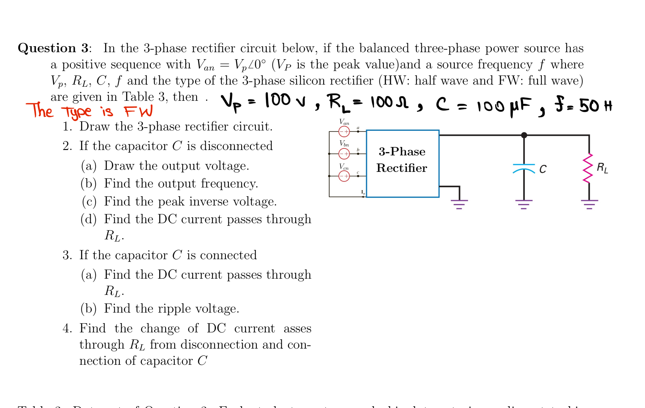 Question 3: In the 3-phase rectifier circuit below, | Chegg.com