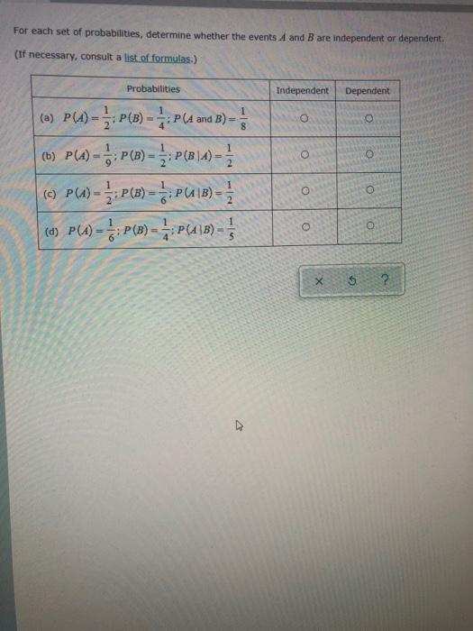 Solved For each set of probabilities, determine whether the | Chegg.com