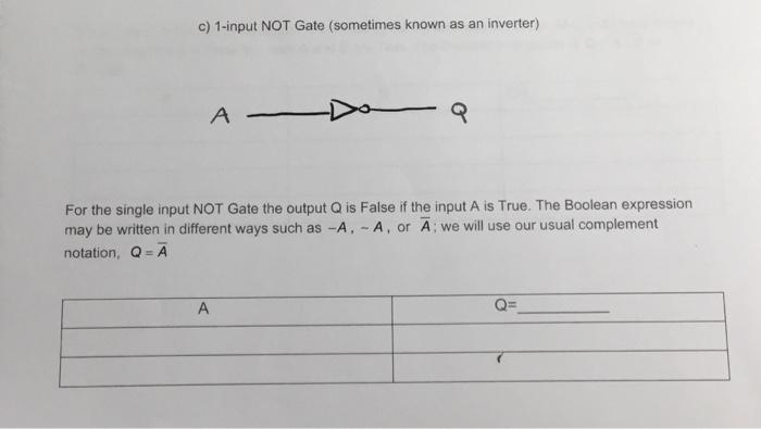 Solved c) 1-input NOT Gate (sometimes known as an inverter) | Chegg.com
