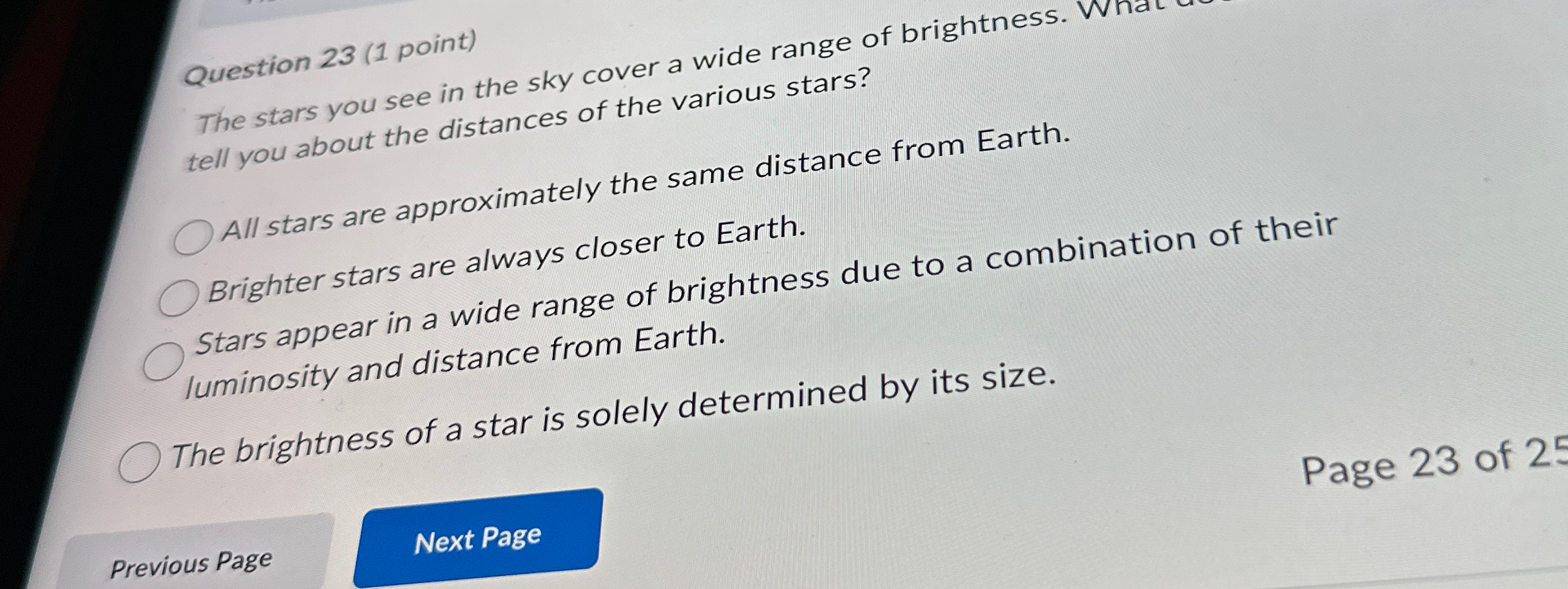 Solved Question 23 ( 1 ﻿point)The stars you see in the sky | Chegg.com