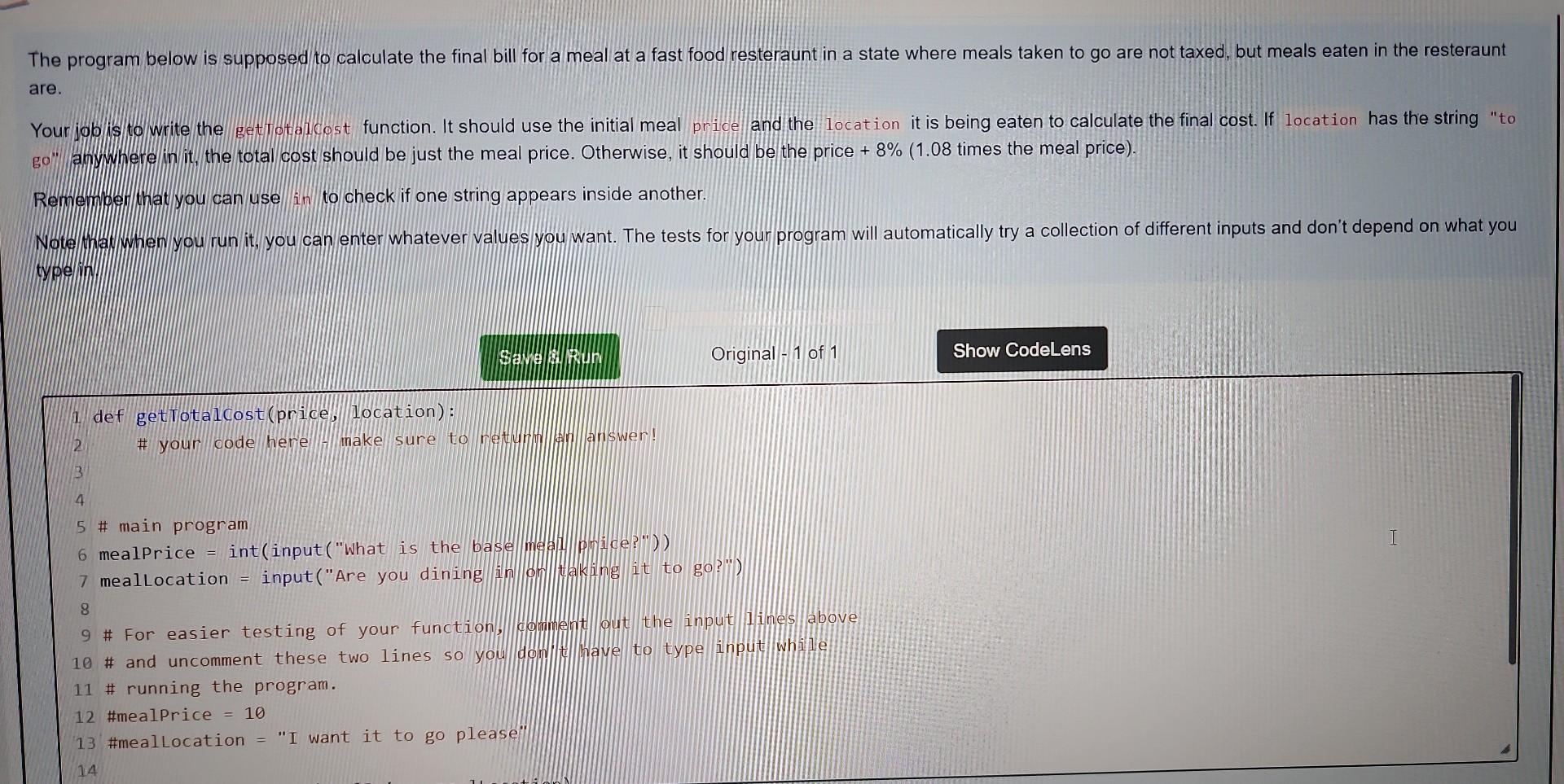 Solved The program below is supposed to calculate the final | Chegg.com