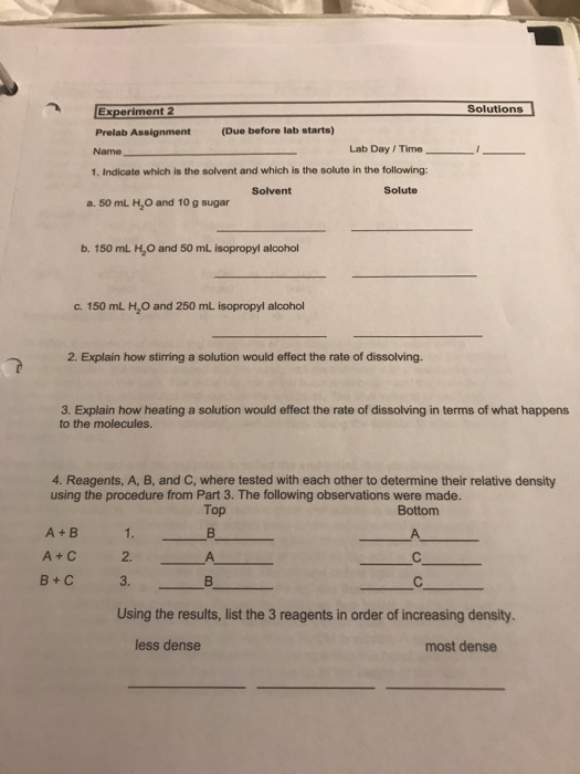 Solved Solutions Experiment 2 Prelab Assignment (Due before | Chegg.com