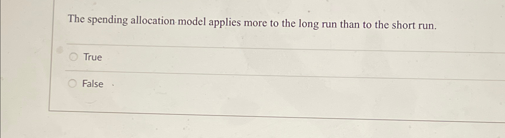 Solved The spending allocation model applies more to the | Chegg.com
