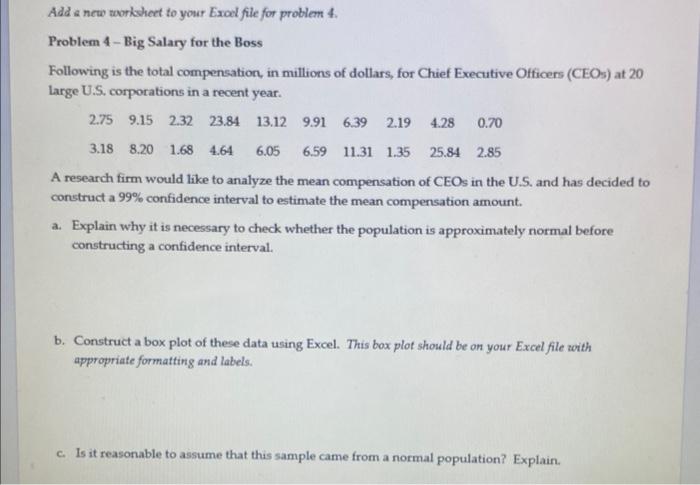 Solved Add a new workheet to your Exod file for problem 4. | Chegg.com