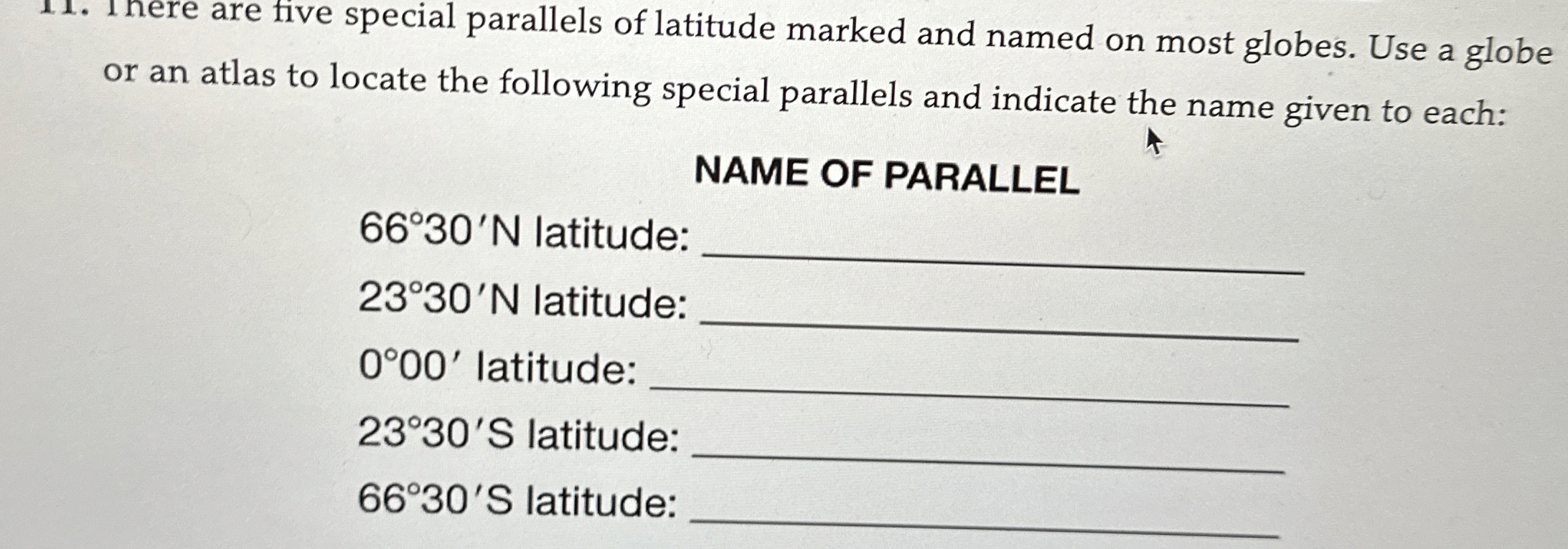 1 ﻿here are five special parallels of latitude marked | Chegg.com