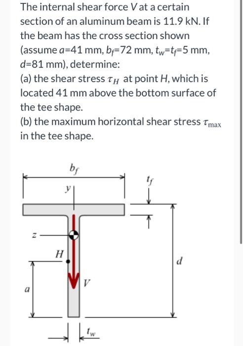 Solved The internal shear force V at a certain section of an | Chegg.com